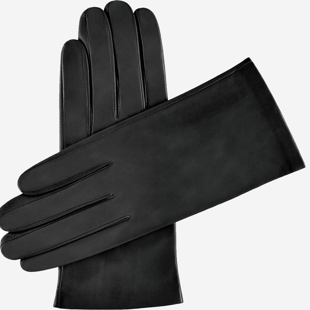 Black Leather Gloves Women Silk Lining Made in Italy Fratelli Orsini