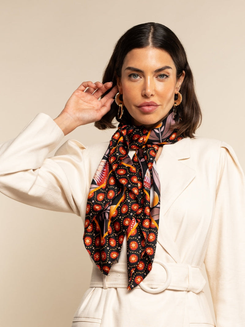Bruna (black/orange)- soft and lightweight Italian foulard from pure s ...