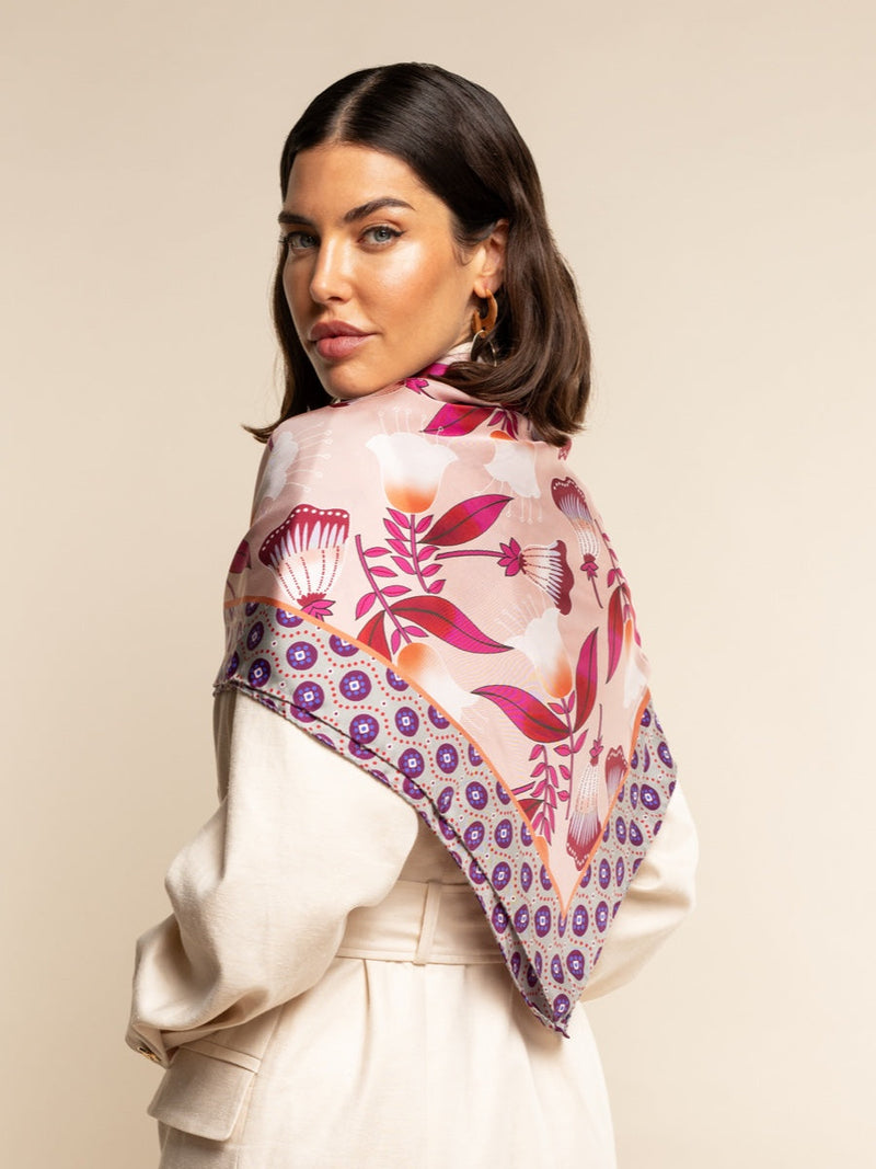 Bruna (pink)- soft and lightweight Italian foulard from pure silk ...